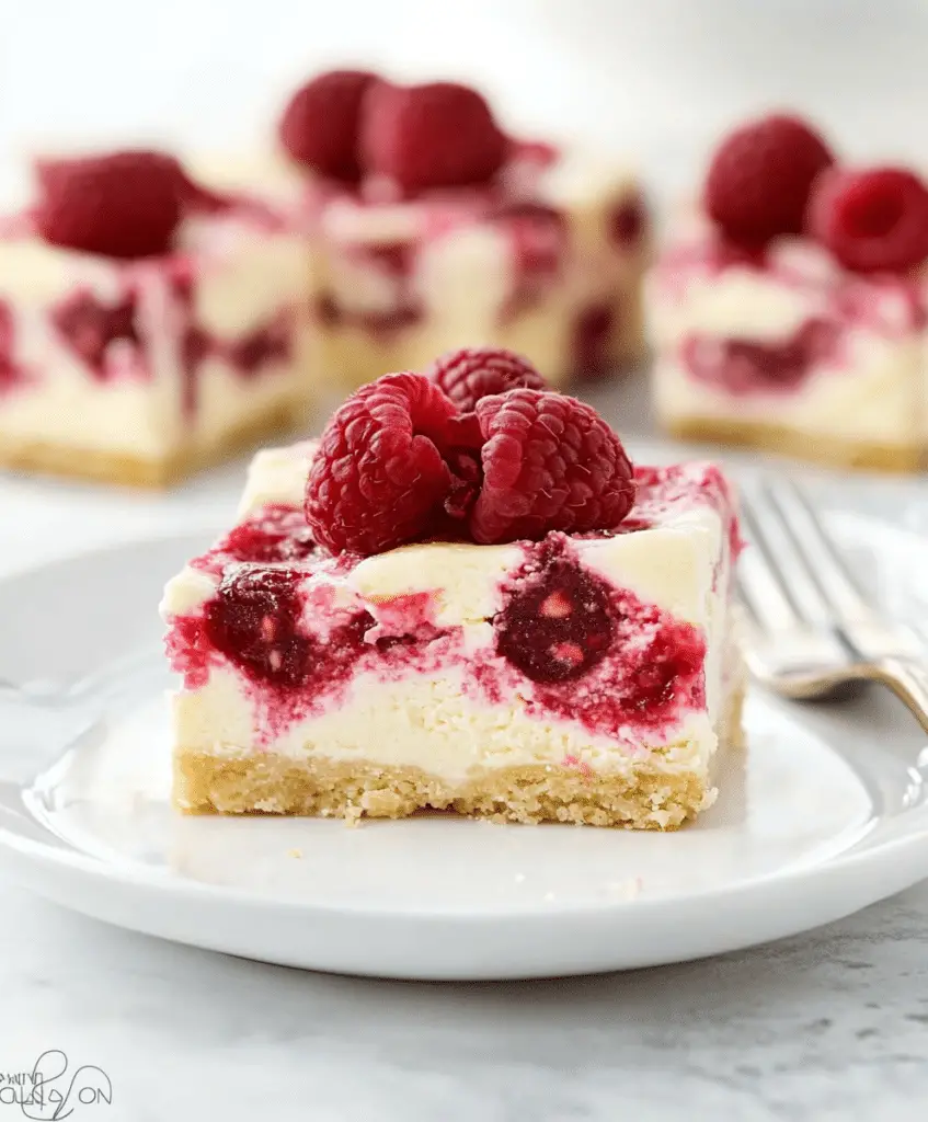 White Chocolate Raspberry Cheesecake Bars Recipe - simplerecipee.com