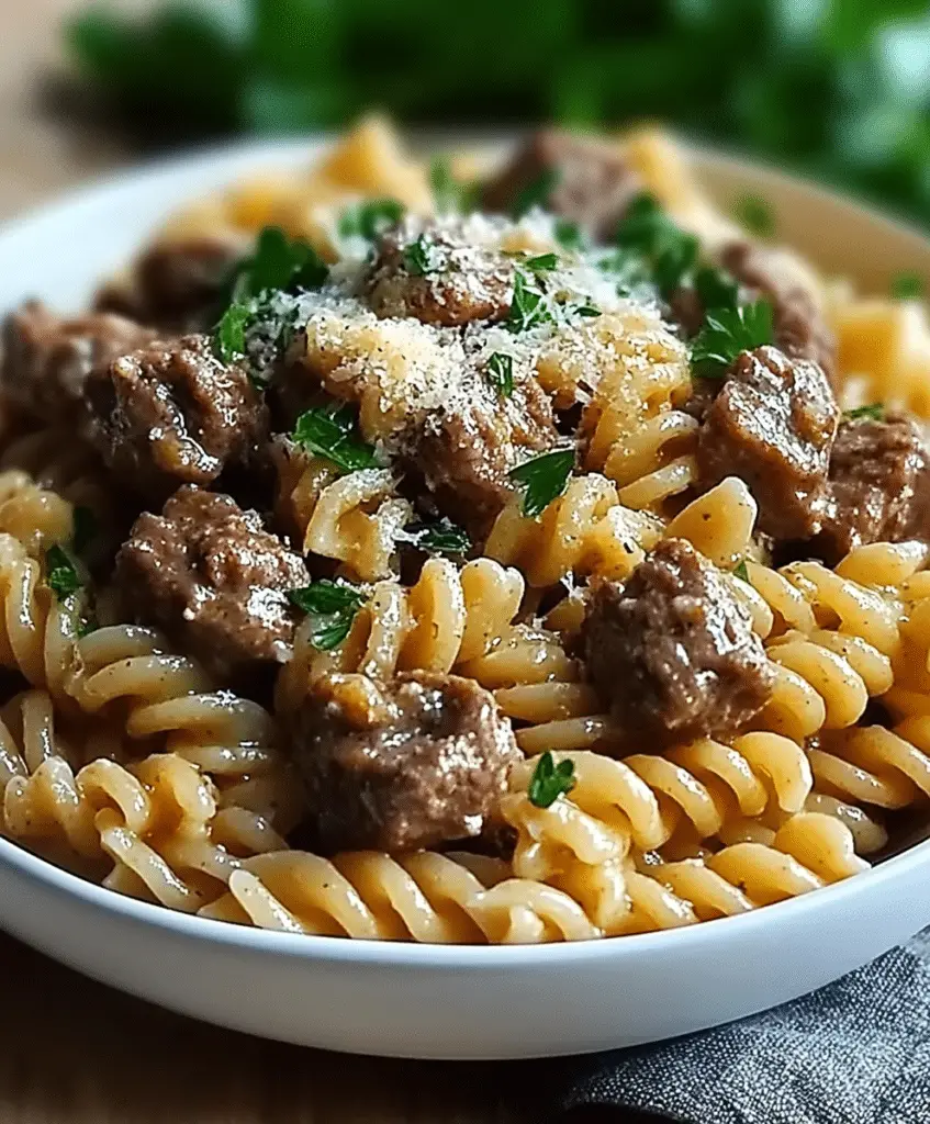 Beef And Rotini In Garlic Parmesan Sauce Recipe - simplerecipee.com