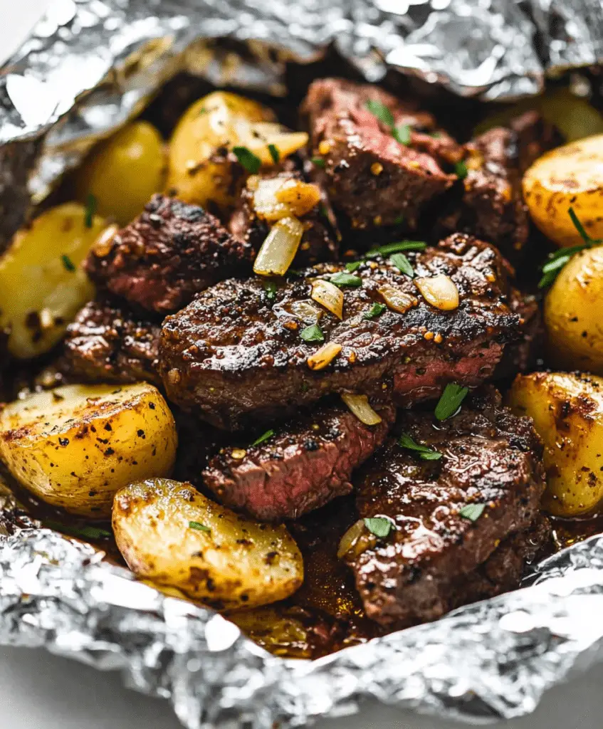 Garlic Steak & Potato Foil Packets Recipe - simplerecipee.com